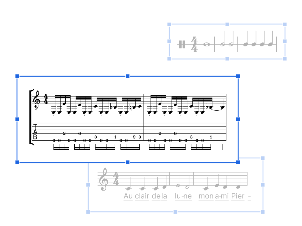 Music notation and tablature snippets for Google & Microsoft tools