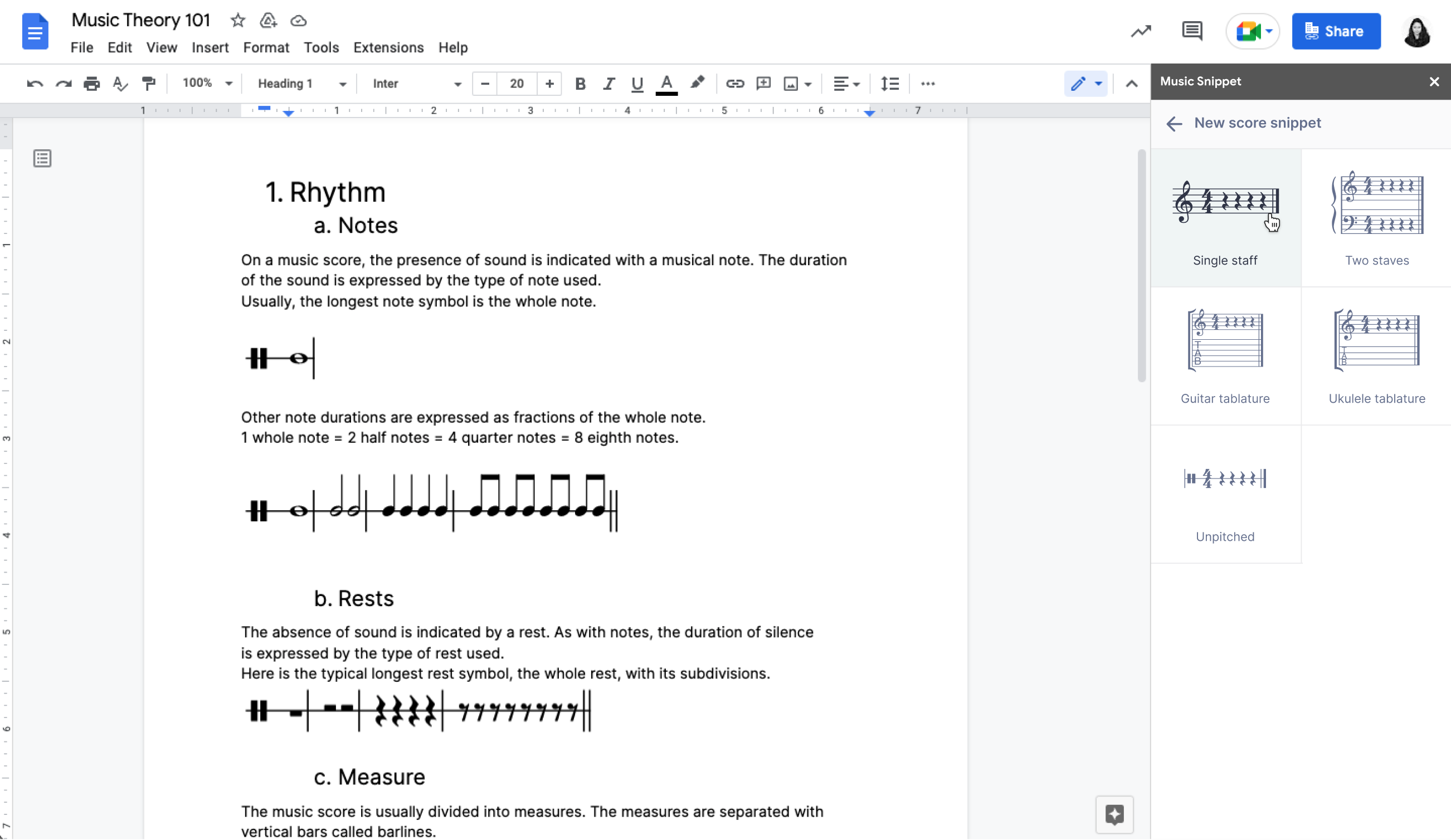 Music notation and tablature snippets for Google & Microsoft tools
